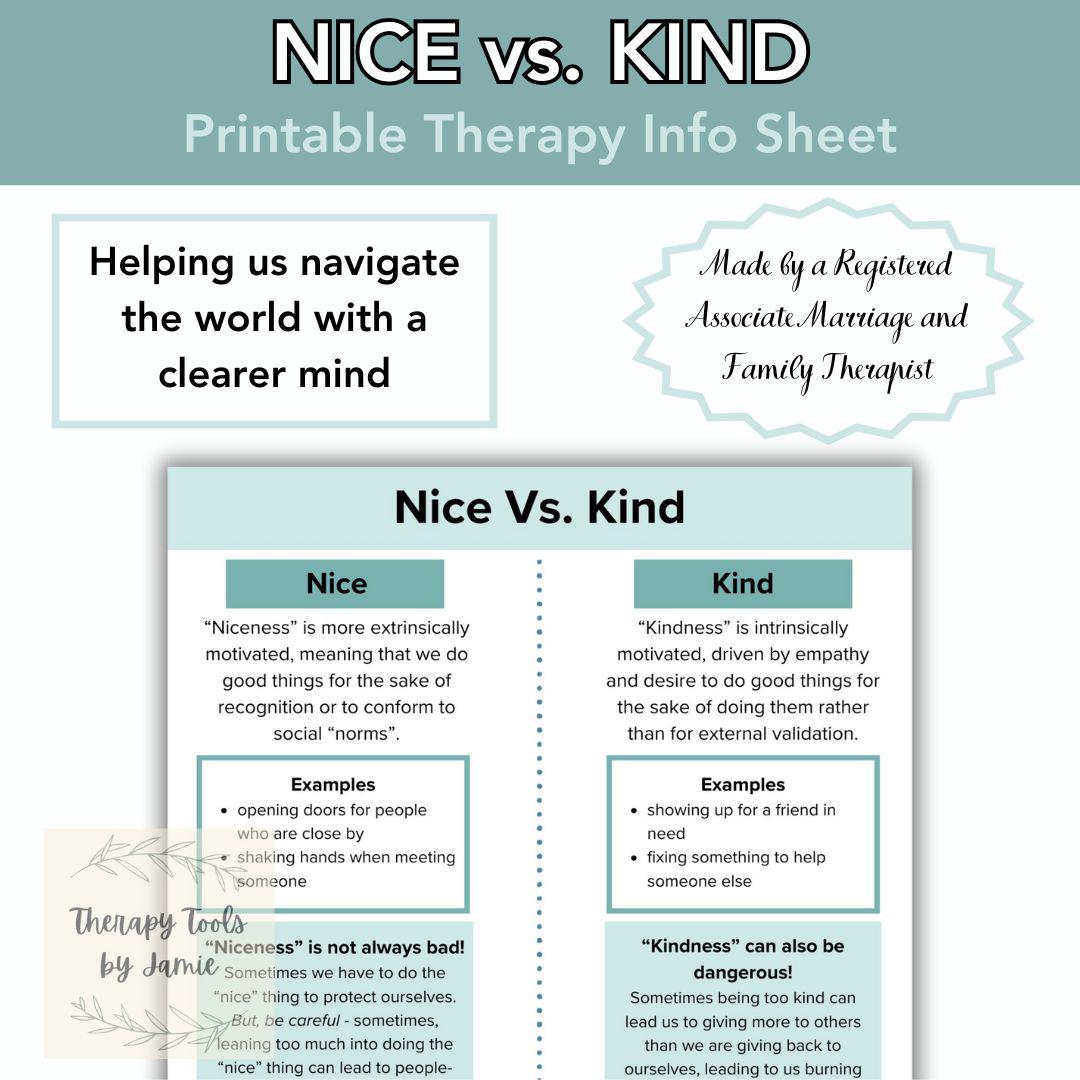 Nice Vs. Kind | THERAPY INFO SHEET - Etsy