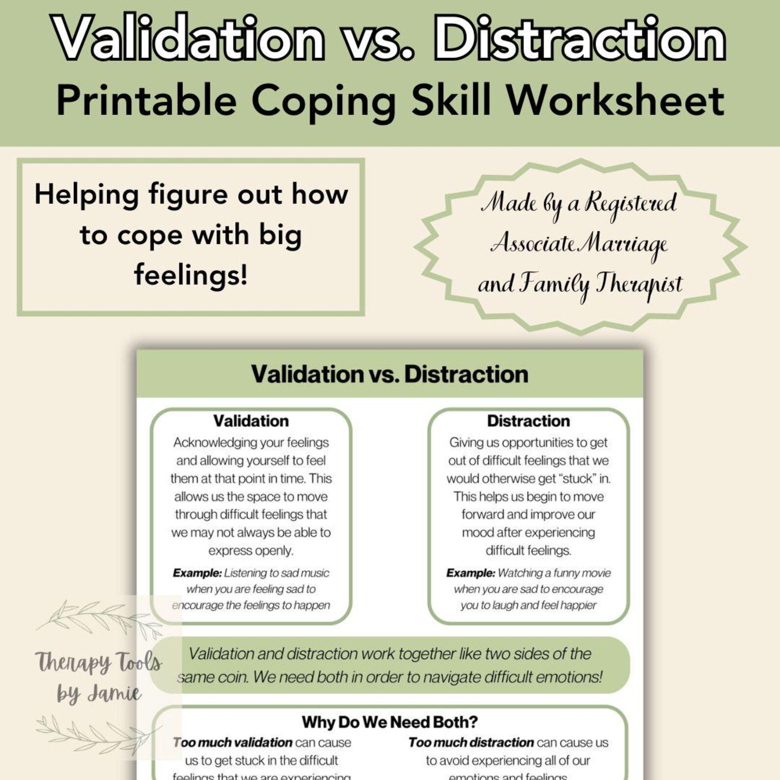 Validation Vs. Distraction | COPING SKILL WORKSHEET - Etsy