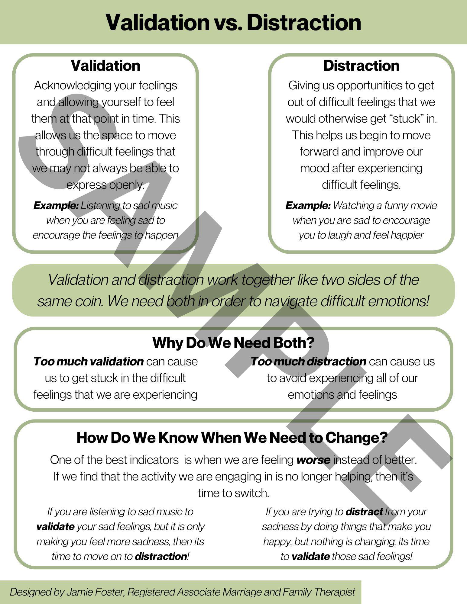 Validation Vs. Distraction | COPING SKILL WORKSHEET - Etsy