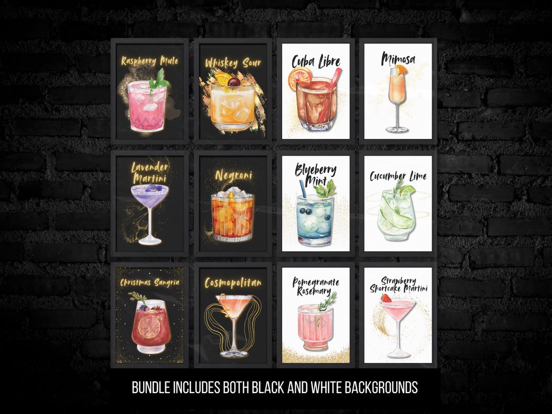 96 Cocktail Poster Bundle Drink Art for Bar, Home, Dining or Kitchen ...