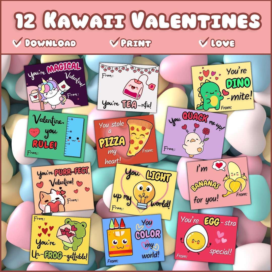 Printable Valentines Day Cards Kawaii Valentines Funny DIY Valentines ...