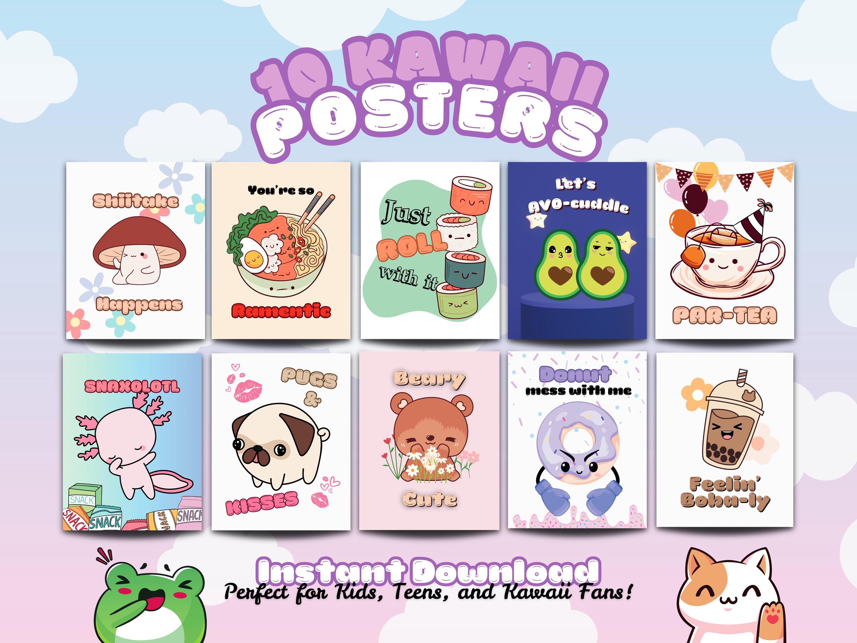 Kawaii Posters Printable Cute Kawaii Wall Art Funny Pun Artwork for ...