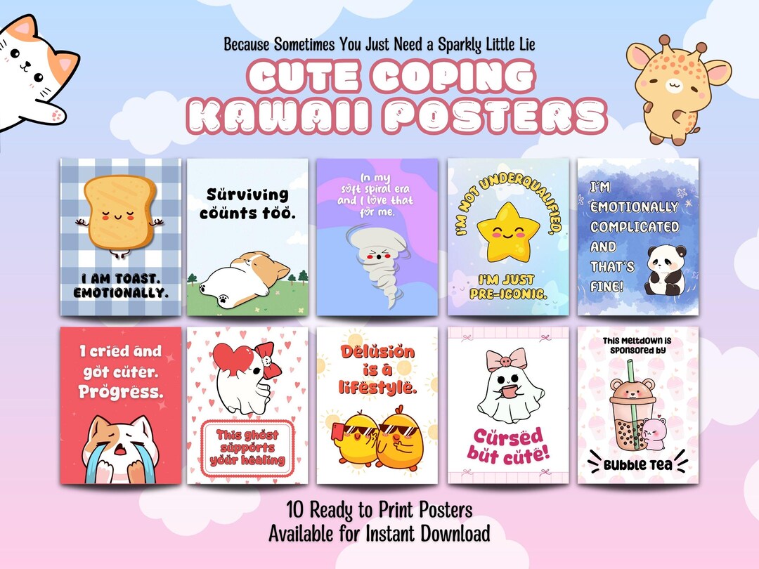 Kawaii Posters Printable Quotes Funny Digital Wall Art for Mental ...
