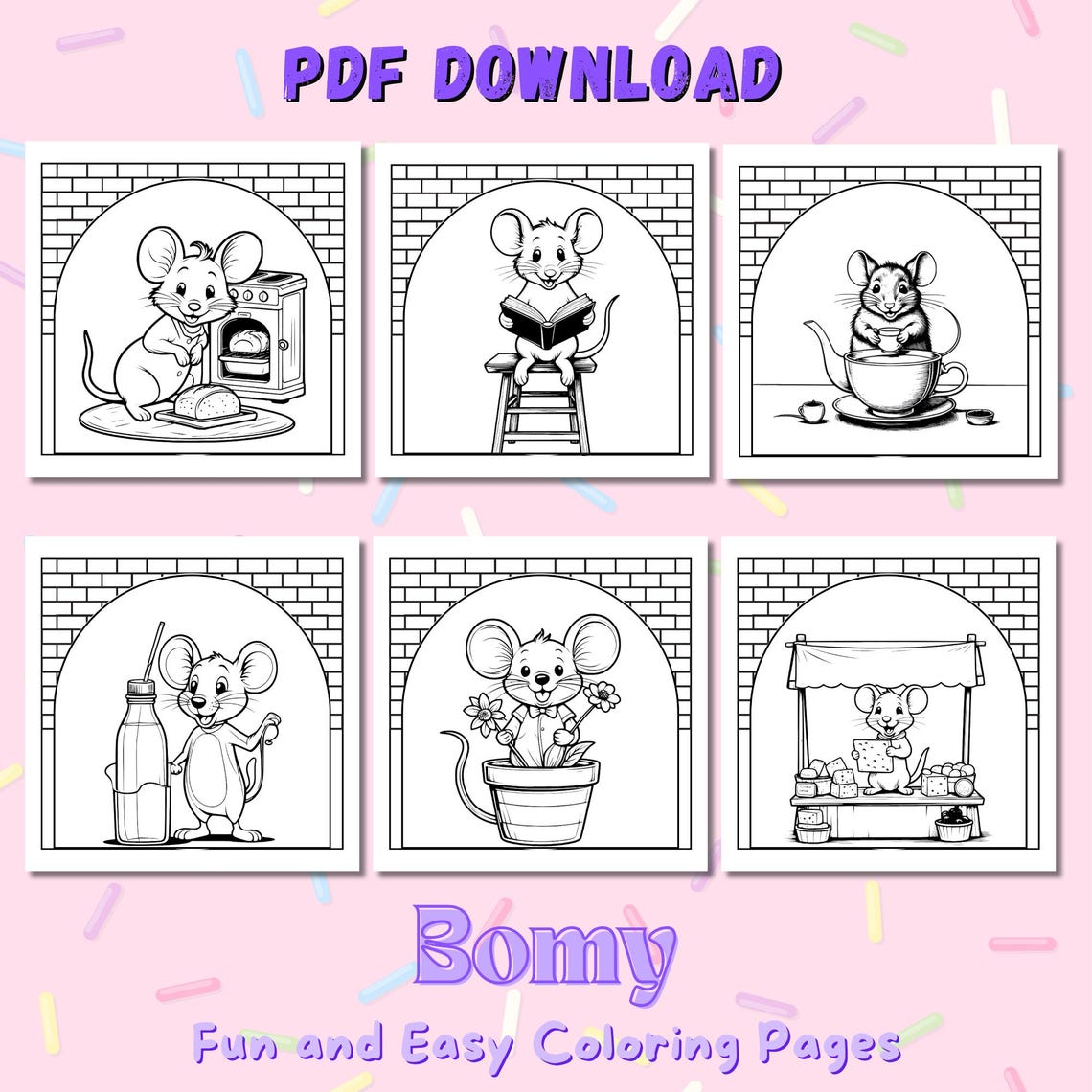 Printable Mouse Coloring Pages for Kids & Adults 6 Cute Designs Instant ...