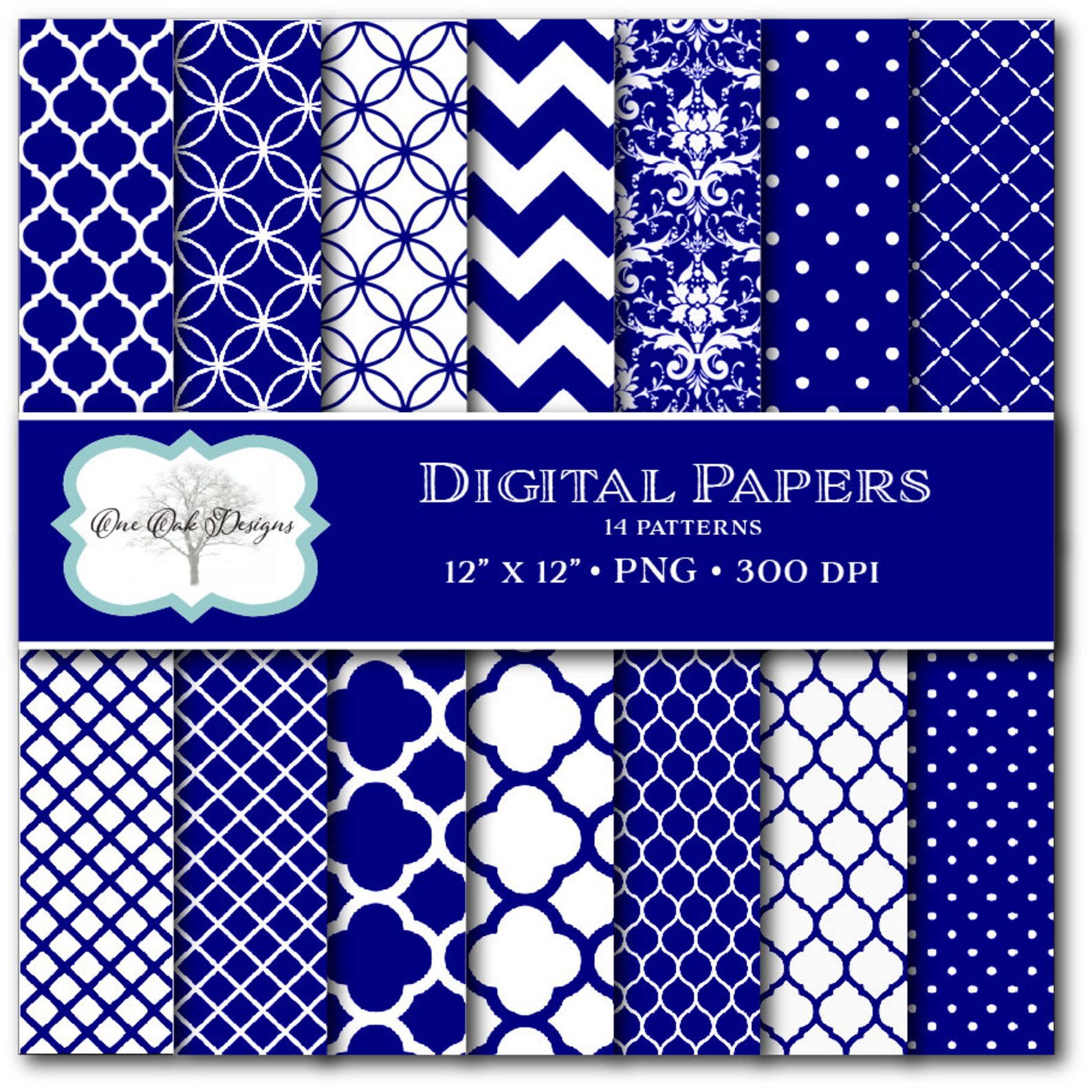 Blue Digital Paper Collection Chevron Quatrefoil Damask - Etsy