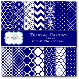 Blue Digital Paper Collection Chevron Quatrefoil Damask Lattice Polka ...