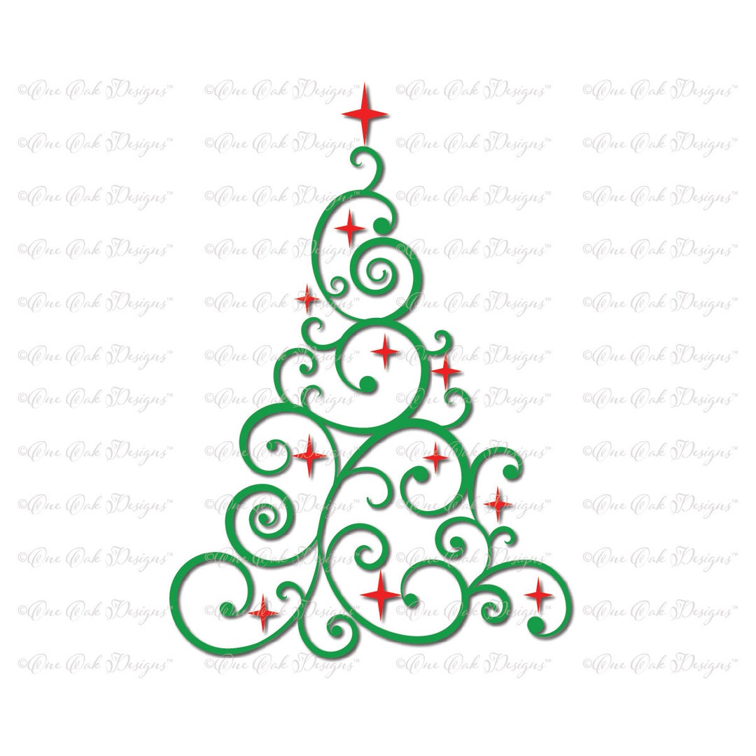 Swirly Tree With Stars SVG File PDF / Dxf / Jpg / Png / Christmas Tree ...