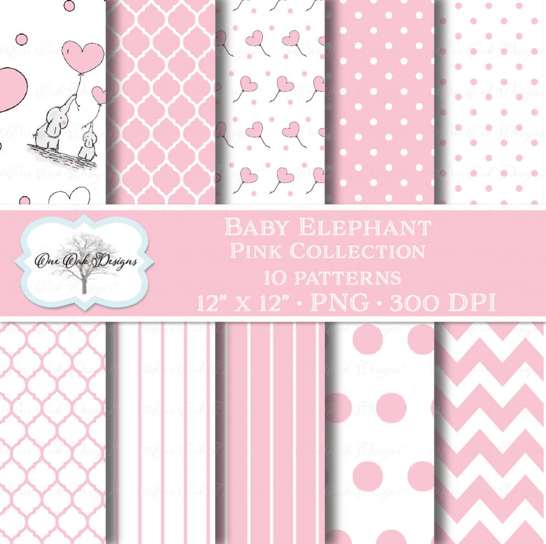 Baby Elephant Pink Digital Background Paper Patterns for Card Making ...