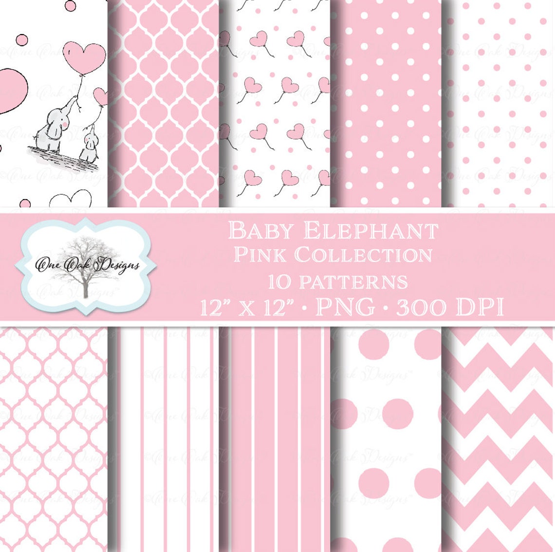 Baby Elephant Pink Digital Background Paper Patterns for Card - Etsy