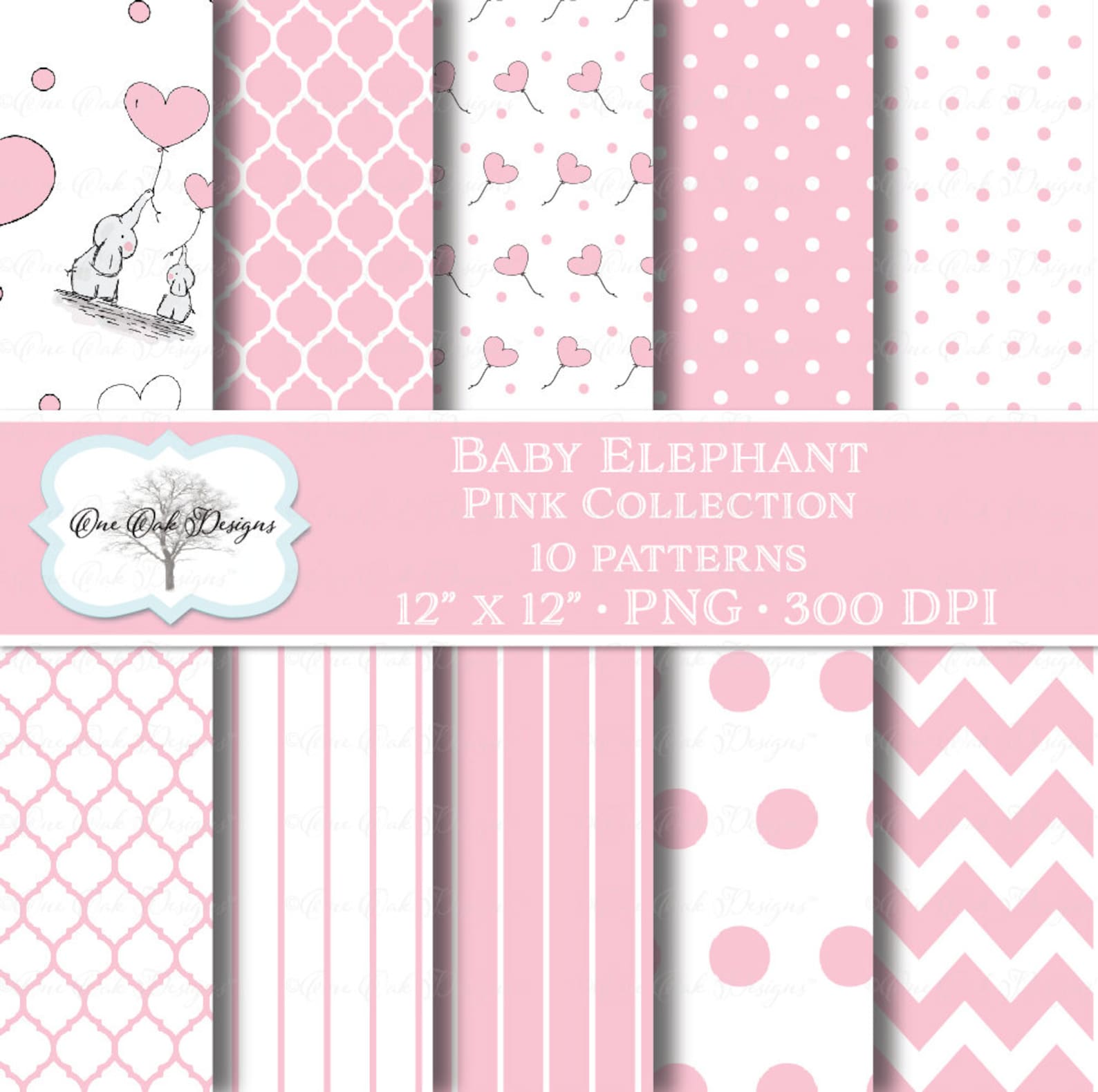 Baby Elephant Pink Digital Background Paper Patterns for Card | Etsy