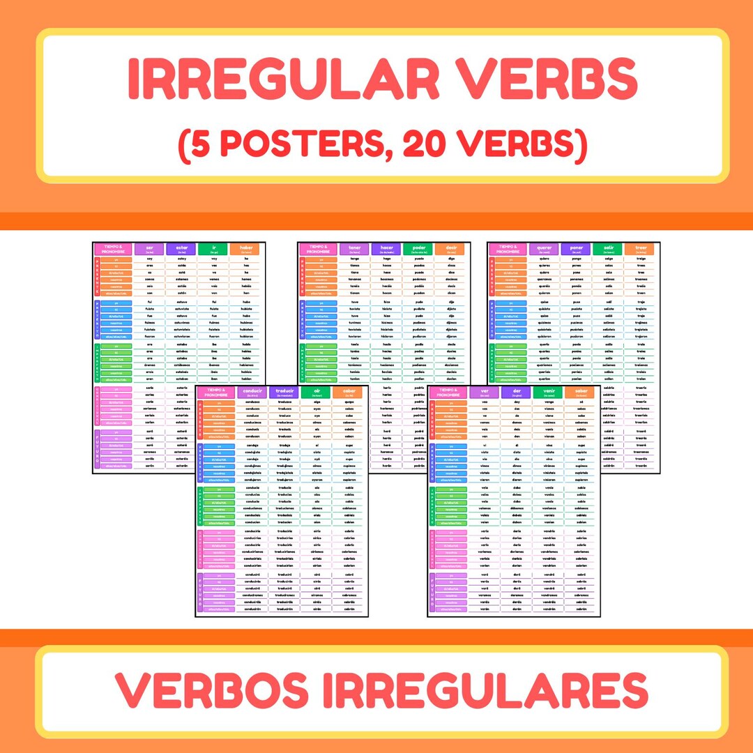 Spanish 20 Irregular Verbs ser, Estar, Ir, Haber, & More CONJUGATION ...