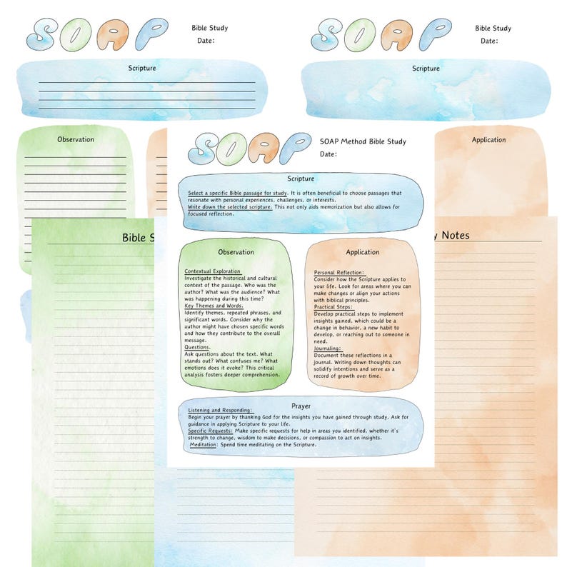 SOAP Study Worksheet: Bible Journaling, Scripture, Observation ...