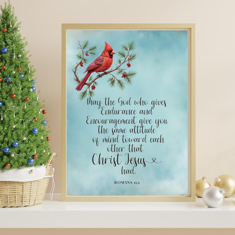 Romans 15:5 Bible Verse Wall Art Image - Blue Sky, Red Cardinal - Etsy