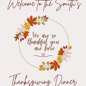 Editable Thanksgiving Dinner Welcome Sign Printable Fall Party Decor ...