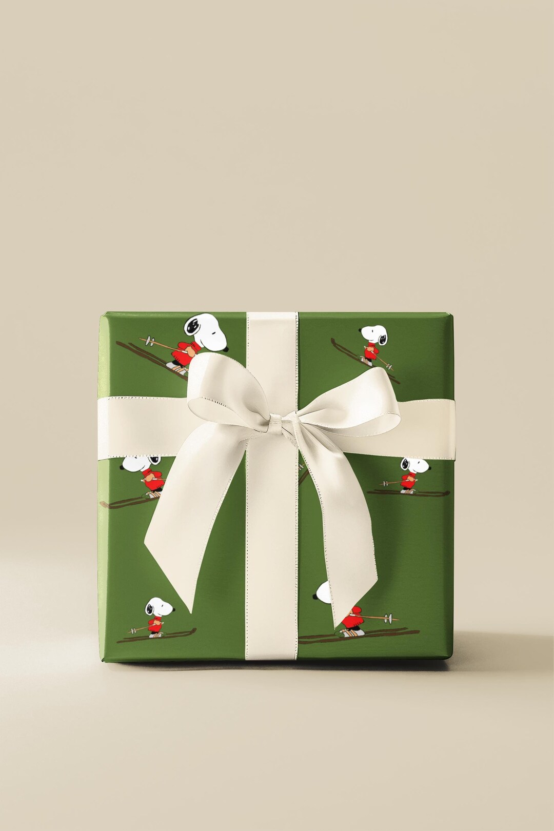 Snoopy Skiing Christmas Wrapping Paper Hand-drawn Cute Dog Holiday Gift ...