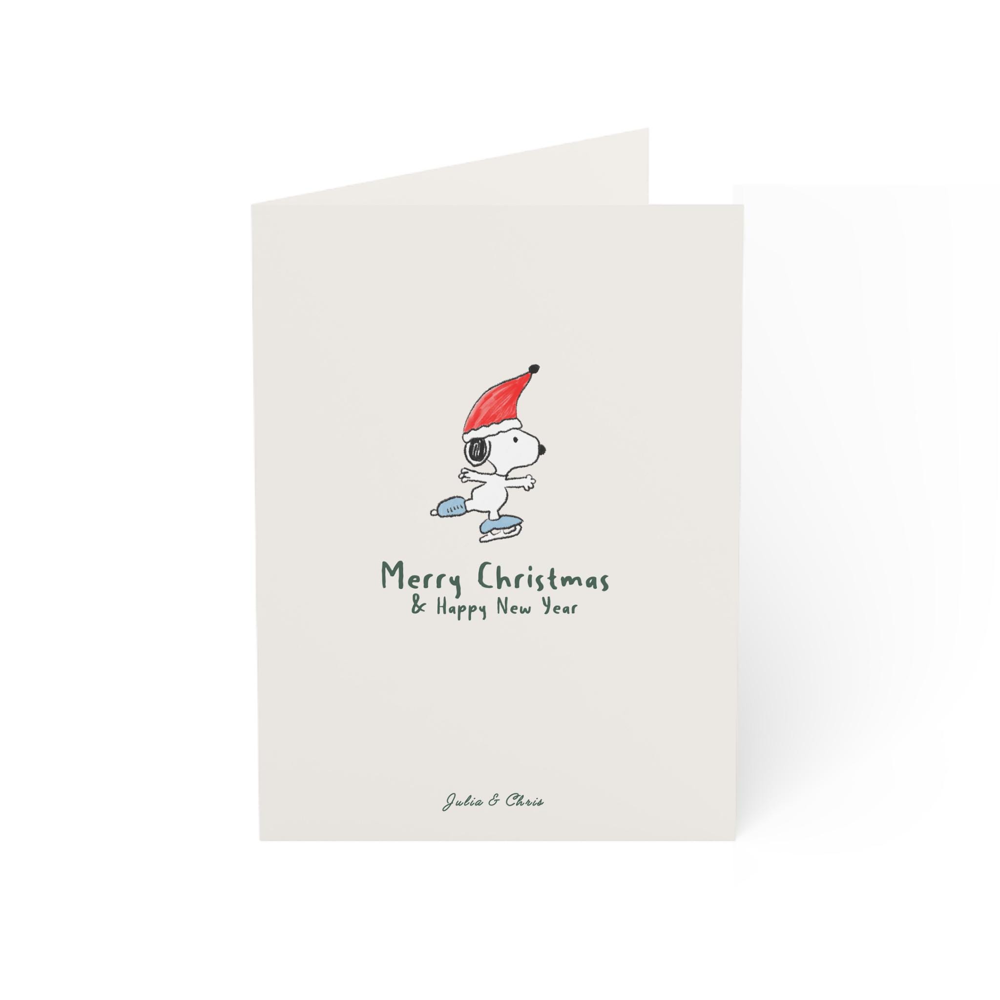 Snoopy Ice Skating Christmas and New Years Card, Peanuts Charlie Brown ...