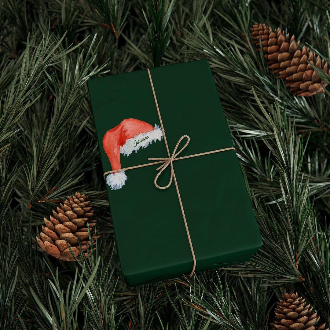 Personalized Santa Hat Christmas Wrapping Paper Custom Name or Initial ...