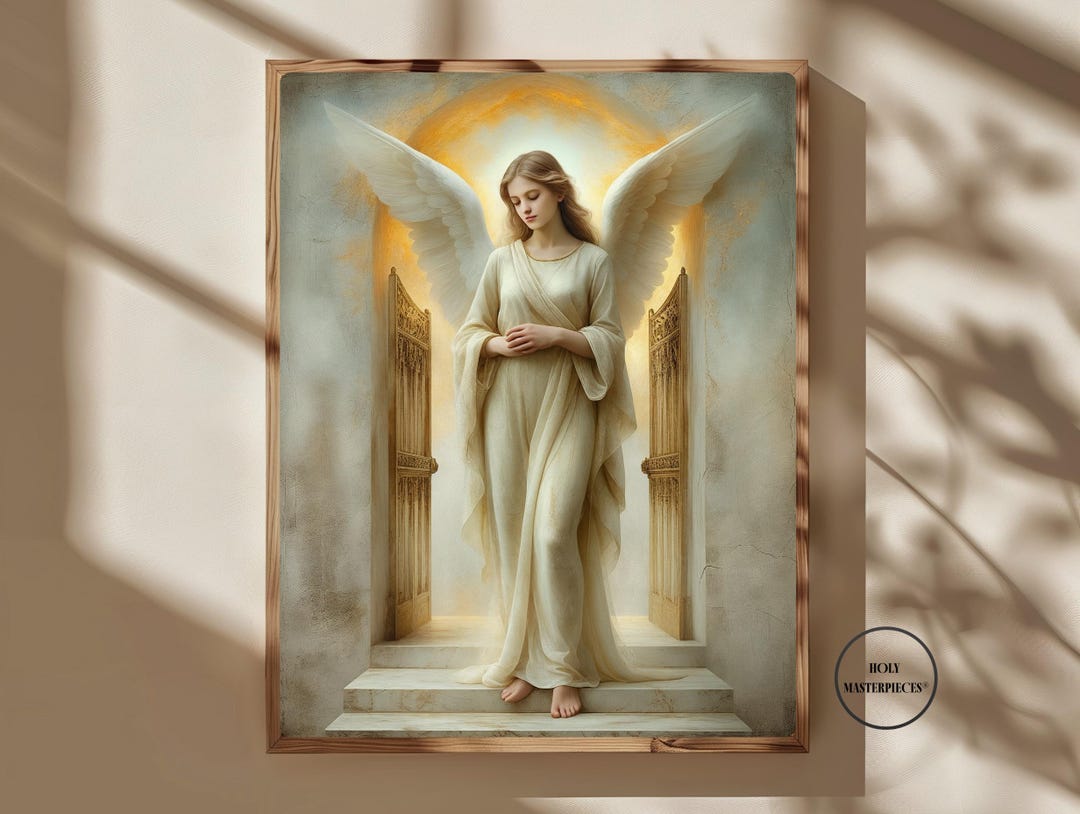 Angel at Heaven’s Gates Print | Christian Art Wall Decor (digital ...