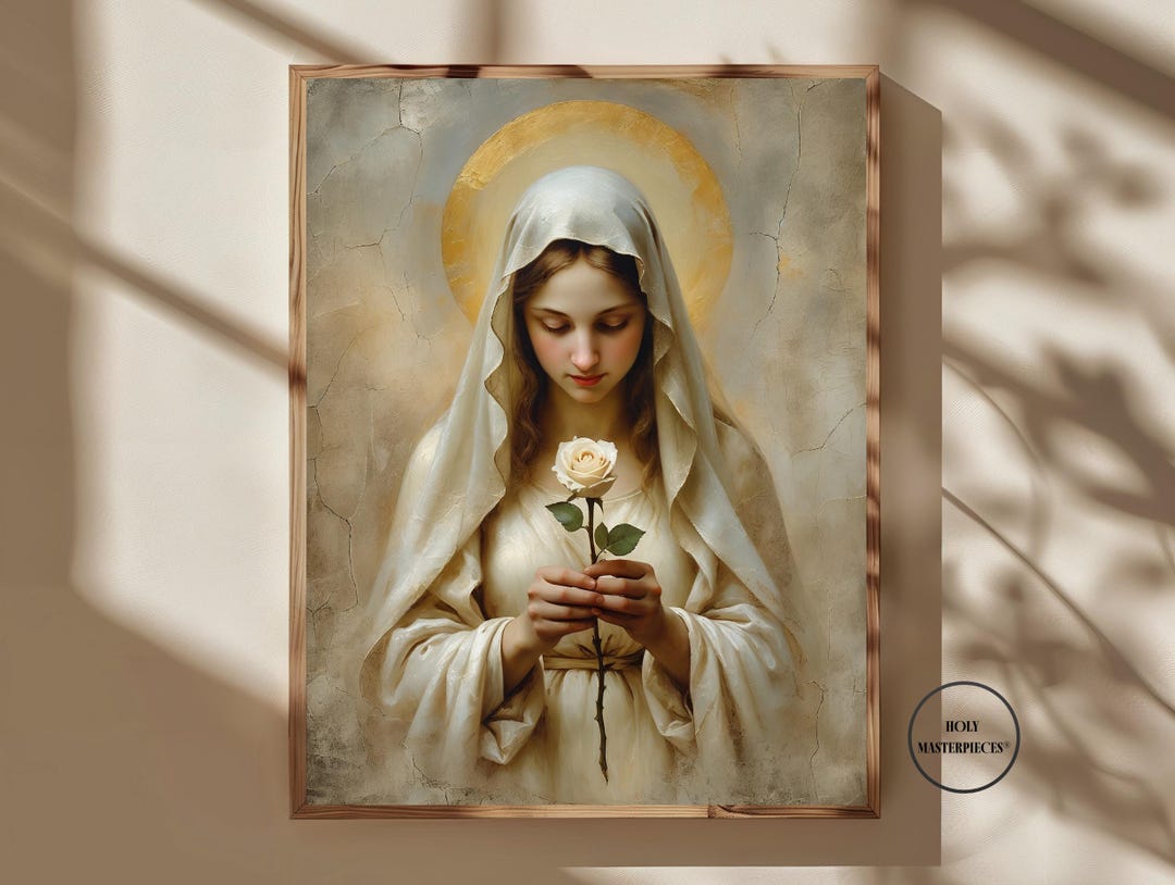 Virgin Marys White Rose Catholic Art Print | Religious Christian Wall ...