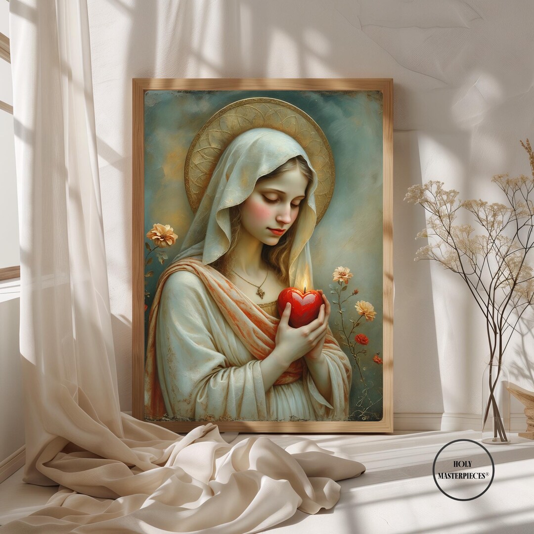 Flame of the Sacred Heart Print | Catholic Art Wall Decor (digital ...