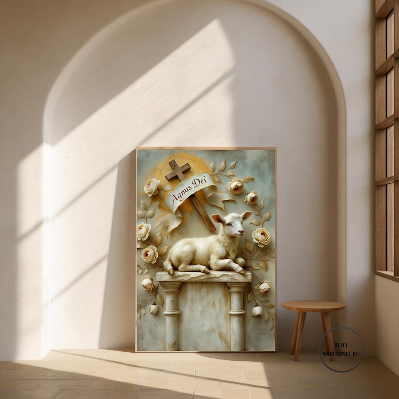 Garland With the Lamb of God Art Print | Agnus Dei Christian Wall Art ...