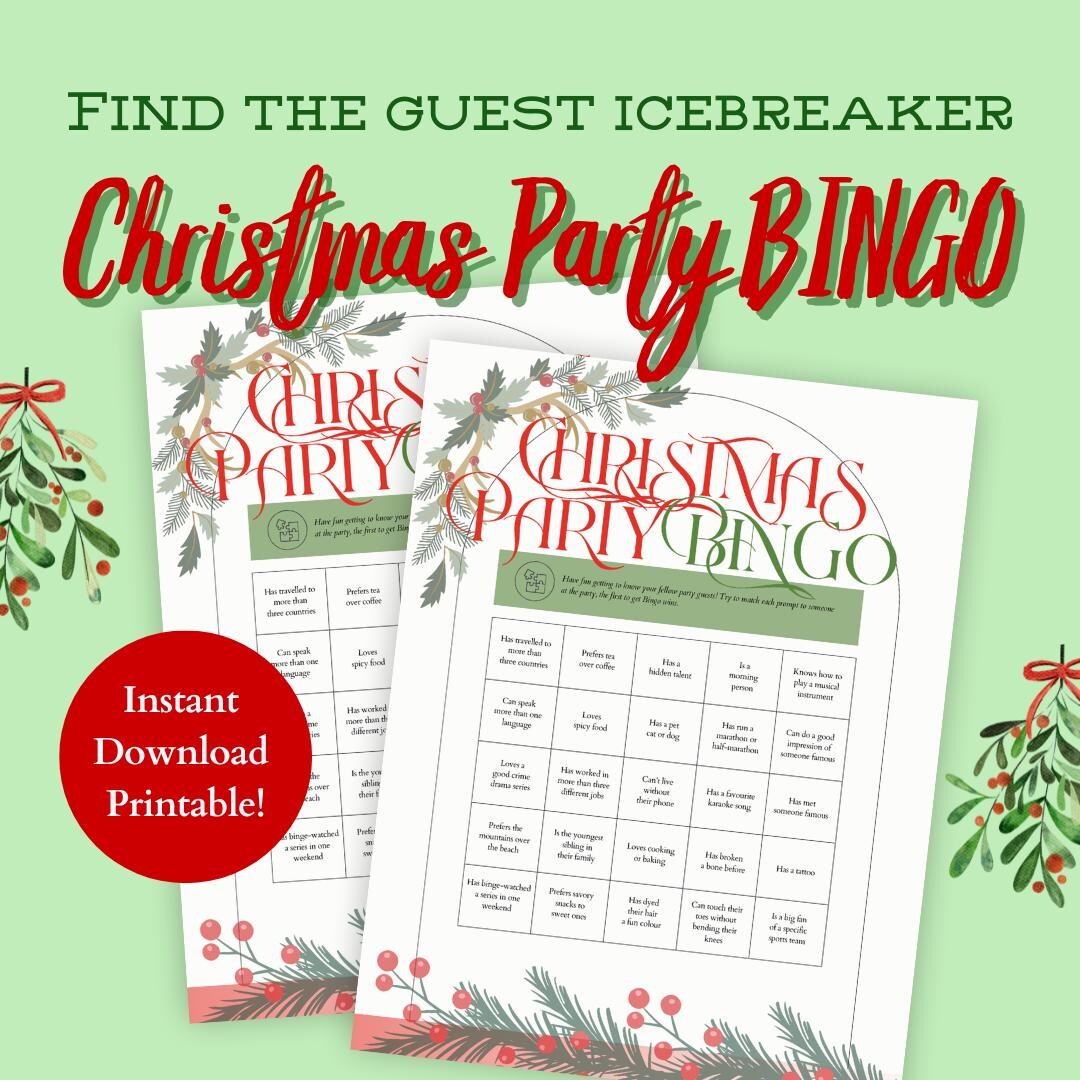 Printable Christmas Party Bingo Find the Guest Icebreaker Fun Holiday ...