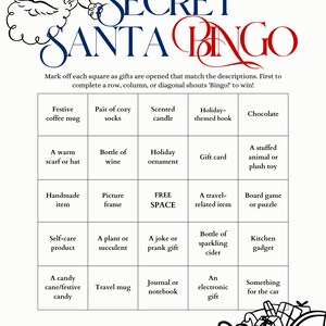 Secret Santa Bingo Game Printable 25 Pre-filled Bingo Cards Blank Card ...