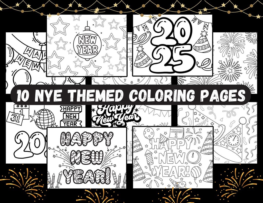 Happy New Year 2025 Coloring Book for Kids or Adults NYE Party Holiday ...