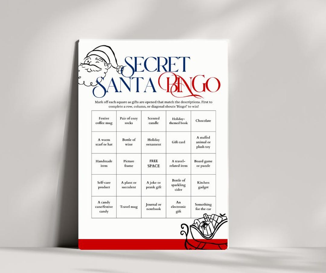 Secret Santa Bingo Game Printable 25 Pre-filled Bingo Cards Blank Card ...