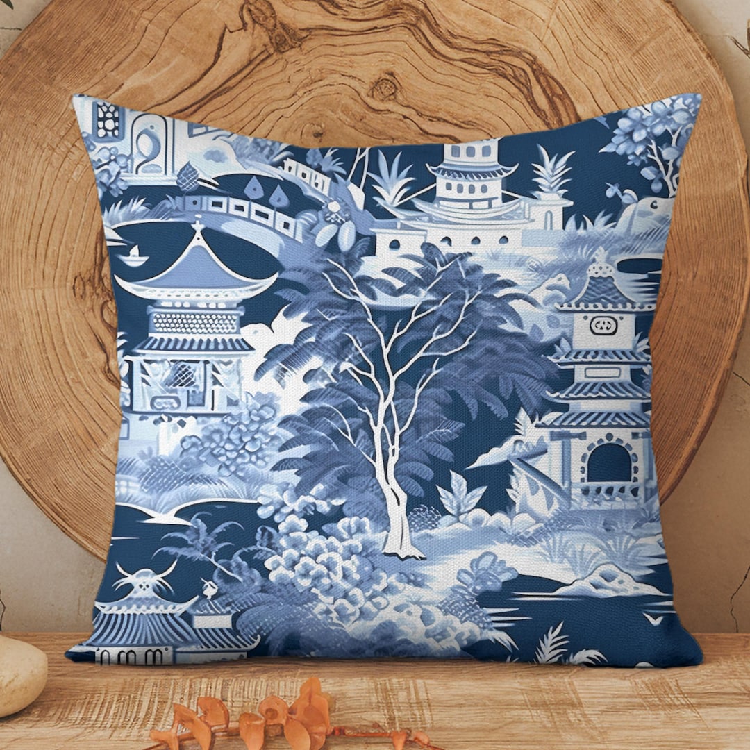 Toile Floral Pillow Cover, Blue and White Pillow, Chinoiserie Pillow ...