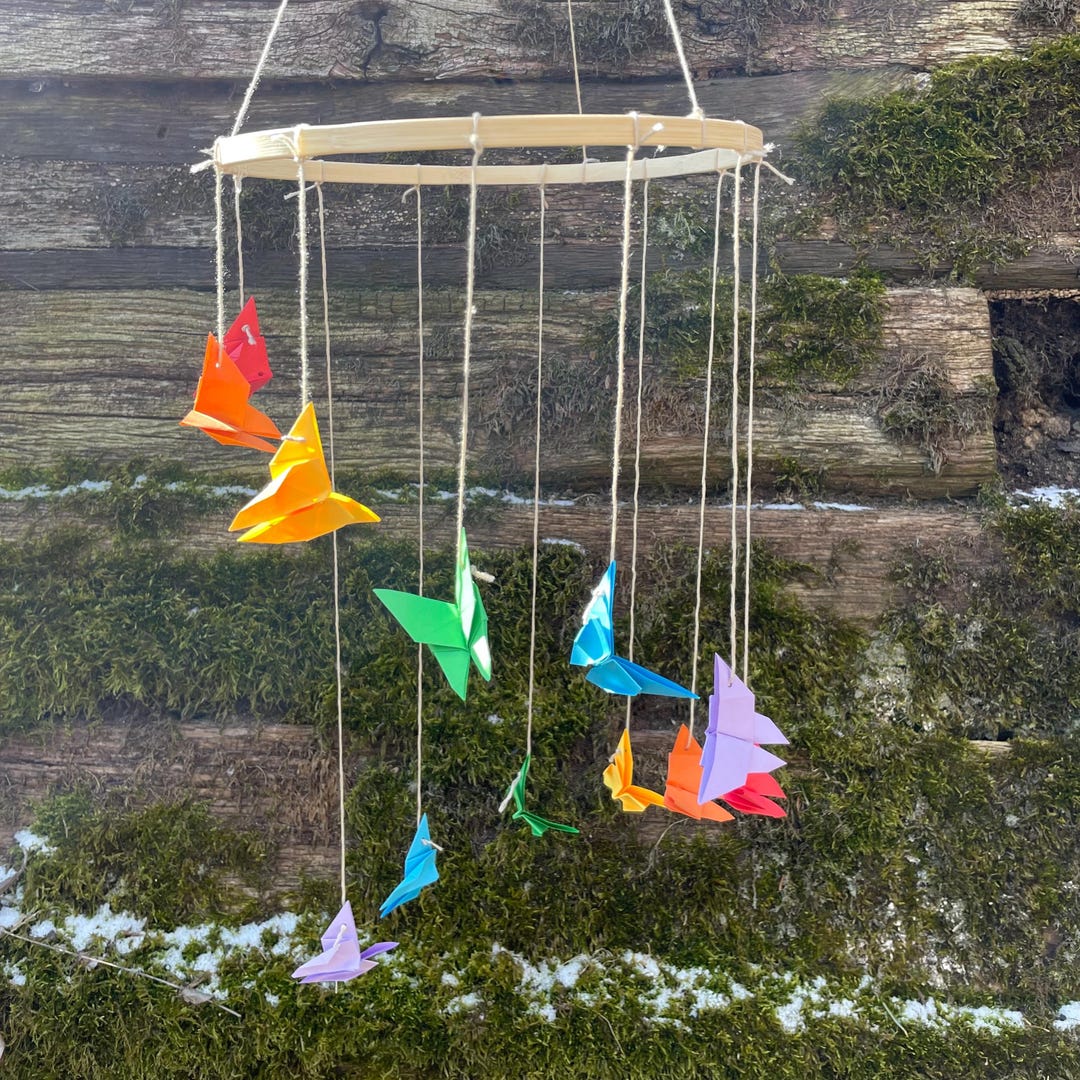 Handmade Origami Butterfly Mobile, Rainbow Paper Butterflies, Nursery ...