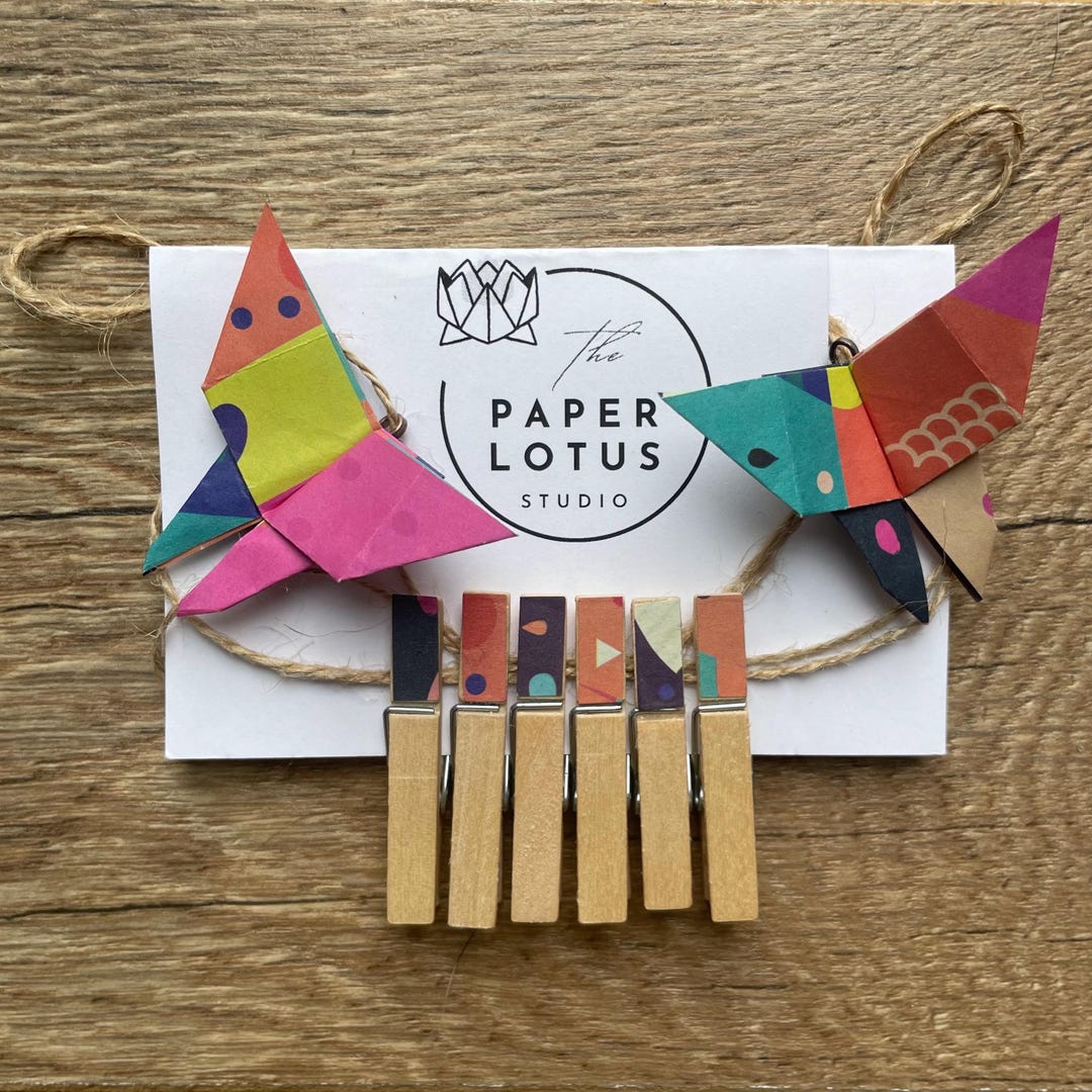 Colorful Clothesline Artwork Display With Origami Butterflies ...