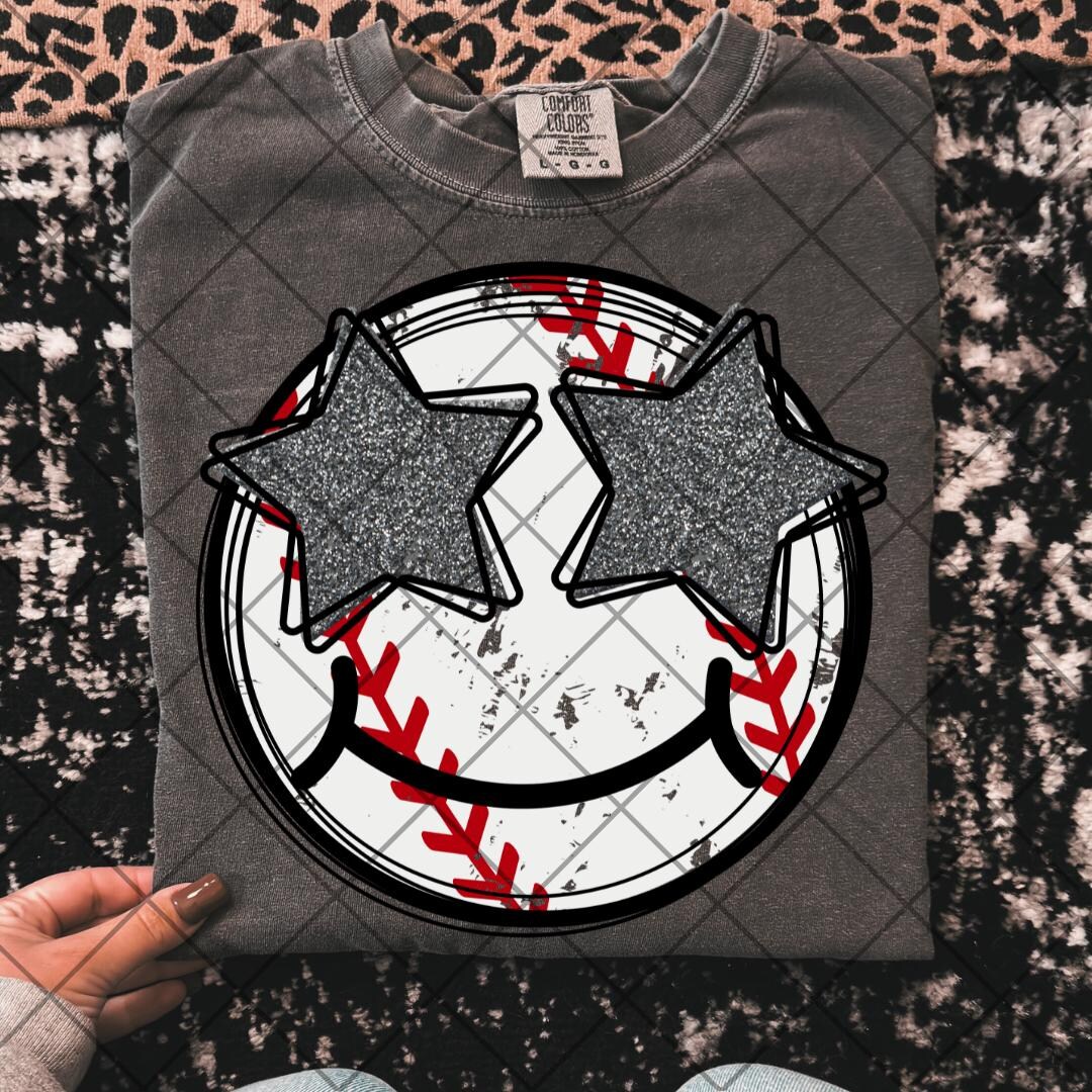 Baseball Smile Face Glitter Stars Png Png Baseball Stars Png Digital ...