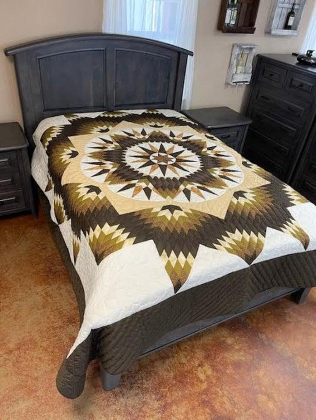 Hand-sewn Amish Broken Compass Star Quilt 100"x112" - Etsy