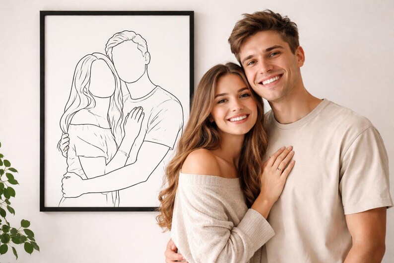 Custom Faceless Line Art Drawing Digital Portrait | Wall Art Print ...