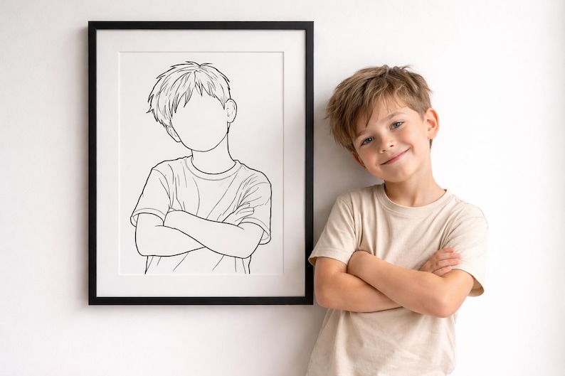 Custom Faceless Line Art Drawing Digital Portrait | Wall Art Print ...
