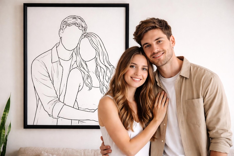 Custom Faceless Line Art Drawing Digital Portrait | Wall Art Print ...