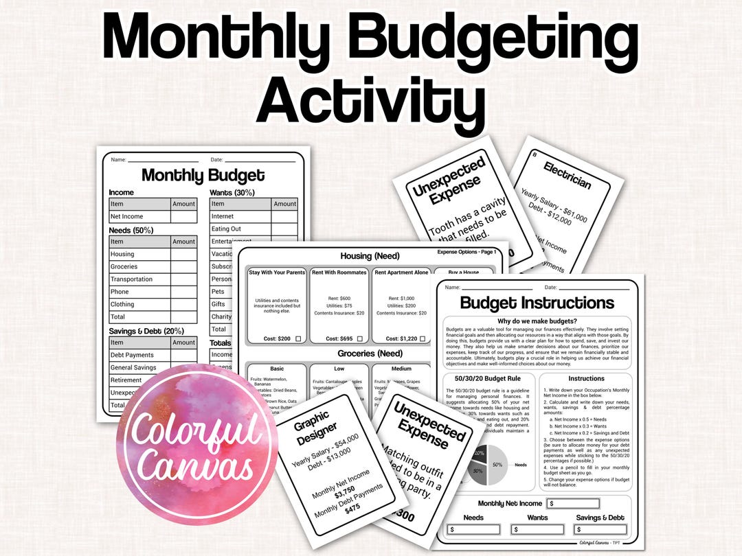 Monthly Budgeting Activity | Personal Financial Literacy - Etsy