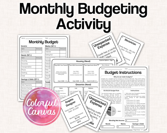 Monthly Budgeting Activity | Personal Financial Literacy - Etsy