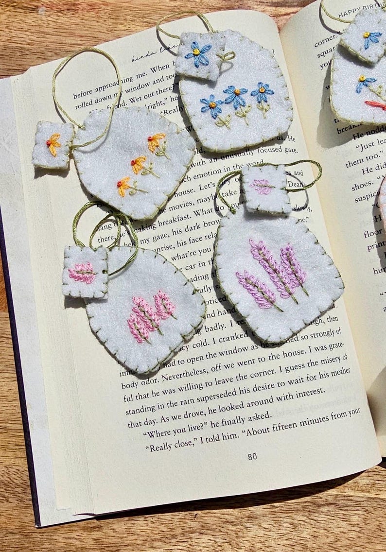 Hand Embroidered Felt Bookmark - Tea Bag Themed Bookmark - Etsy