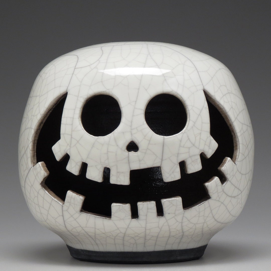 Skull, Ceramic Skull, Raku Fired Skull, Halloween Decoration, Crackle ...