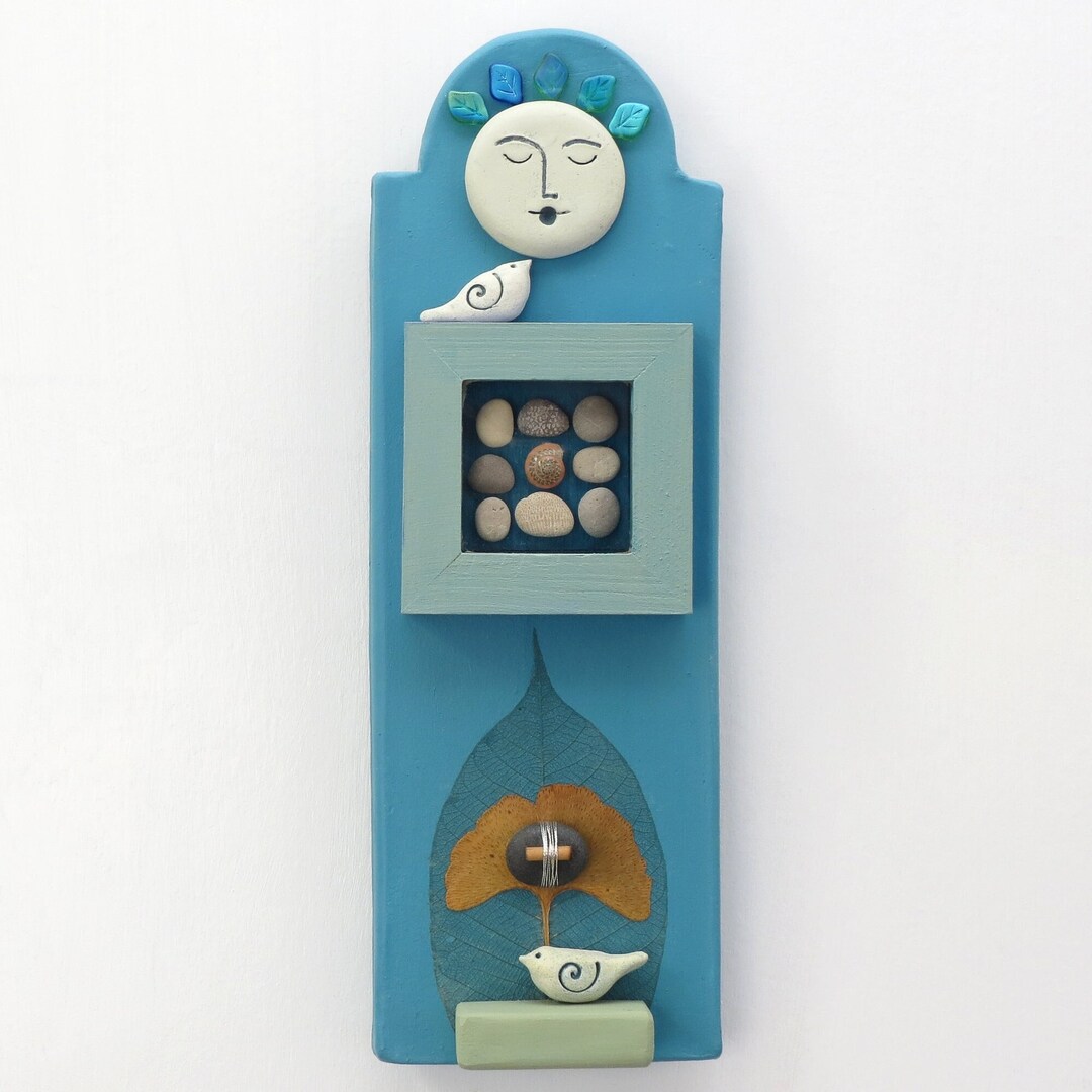 Totemic Mixed Media Wall Art, Ceramic Assemblage Home Decor, Leaves ...