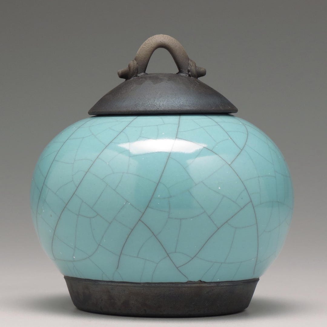 Small Ceramic Jar With Lid, Raku Jar, Turquoise Green, Handmade, Home ...