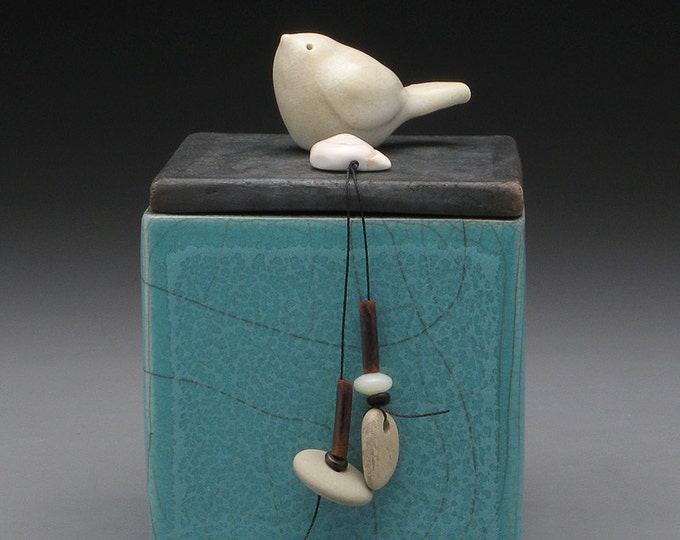 Turquoise Ceramic Box With Bird, Turquoise Raku Fired Box, Handmade ...