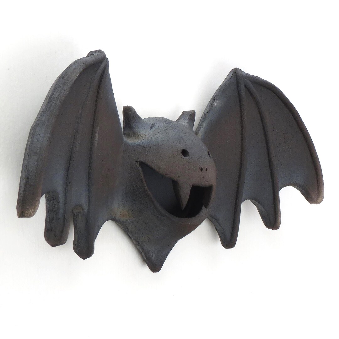 Halloween Bat, Smiling Vampire Bat, Ceramic, Clay, Raku, Bat, Wall Art ...