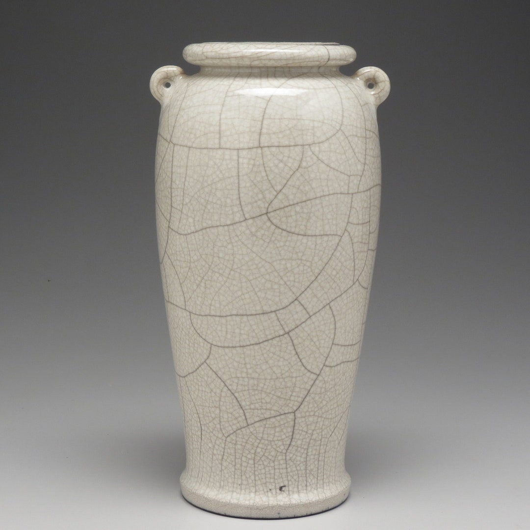 Ceramic Lidded Jar, White Crackle Glaze, Raku Jar With Lid, Urn, Large ...