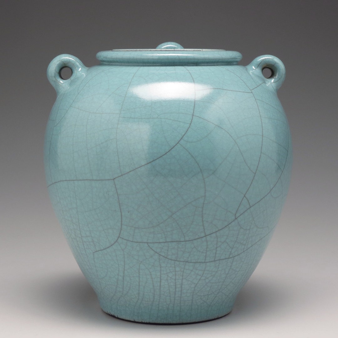 Ceramic Lidded Jar, Urn, Turquoise Green, Raku Jar With Lid, Large Urn ...