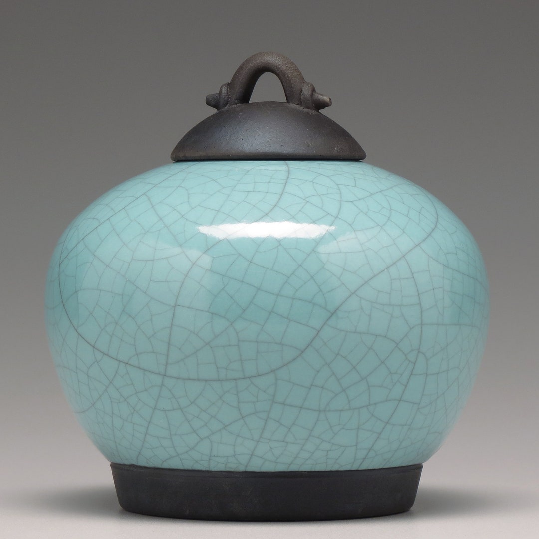 Small Ceramic Jar With Lid, Raku Jar, Turquoise Green, Handmade, Home ...