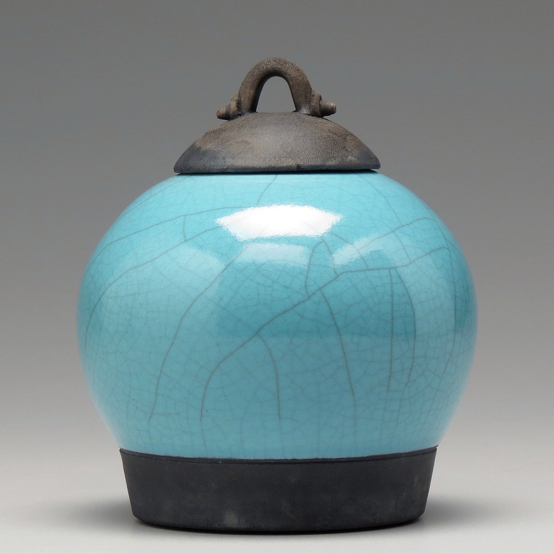 Small Ceramic Jar With Lid,raku Jar, Turquoise Blue, Handmade, Home ...