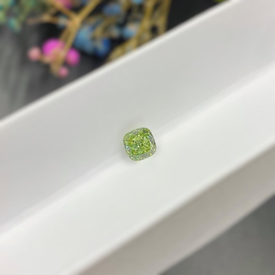 IGI Certified Fancy Intense Green Lab Grown Diamond: Square Cushion Cut ...